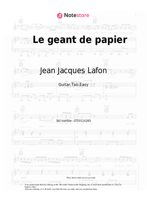 Le geant de papier – Jean Jacques Lafon Easy Guitar Tabs at Note-Store ...