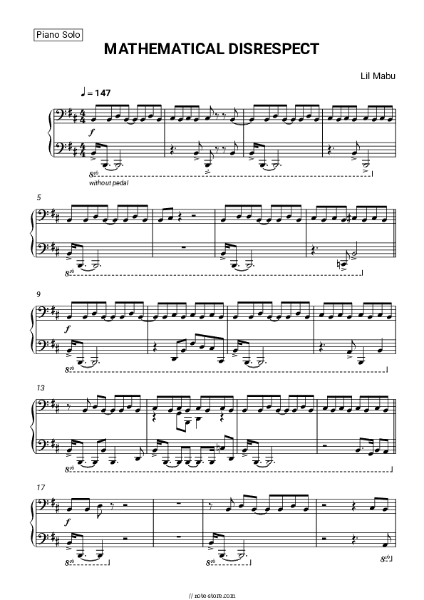 MATHEMATICAL DISRESPECT - Lil Mabu Piano Solo Sheet Music at Note-Store ...