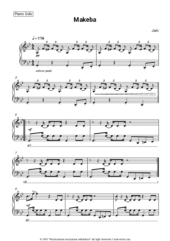 Makeba - Jain Piano Solo Sheet Music at Note-Store.com | Piano.Solo SKU PSO0116689