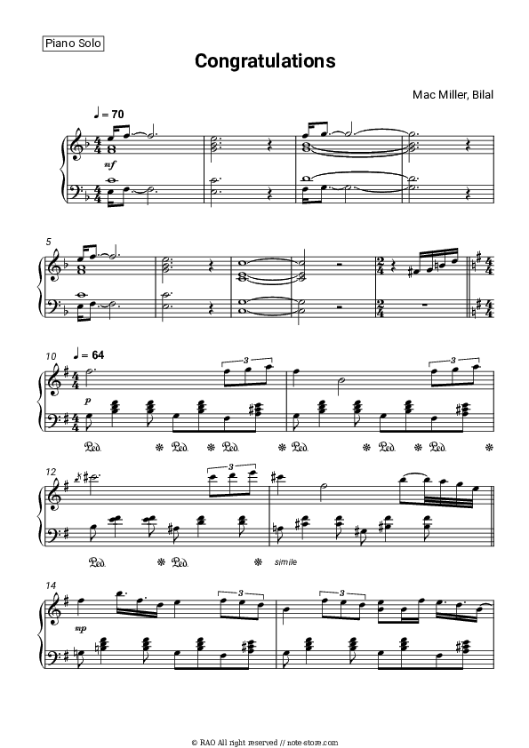 Congratulations - Mac Miller, Bilal Piano Solo Sheet Music at Note ...