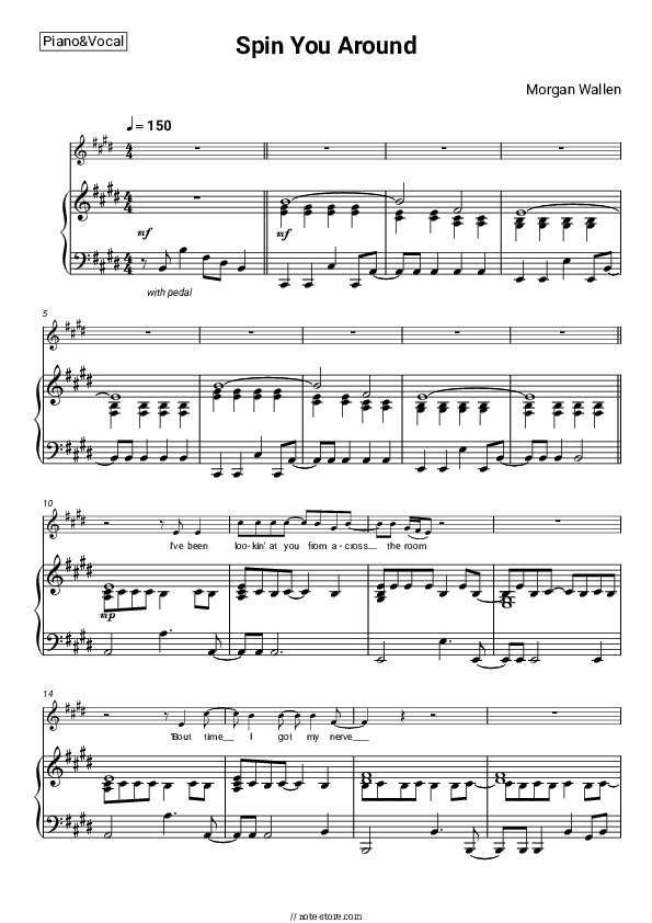 Spin You Around – Morgan Wallen sheet music for piano and vocals (with ...