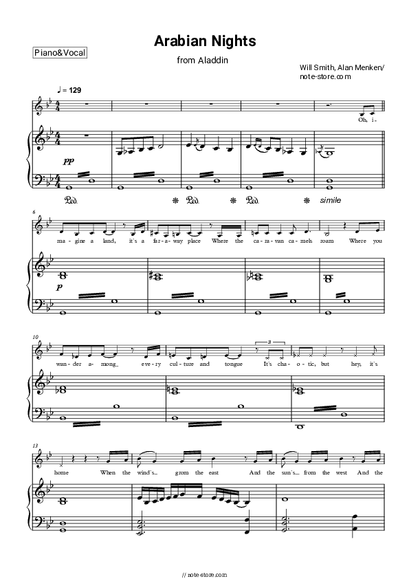 Arabian Nights (From Aladdin 2019) – Will Smith sheet music for piano and vocals (with lyrics ...