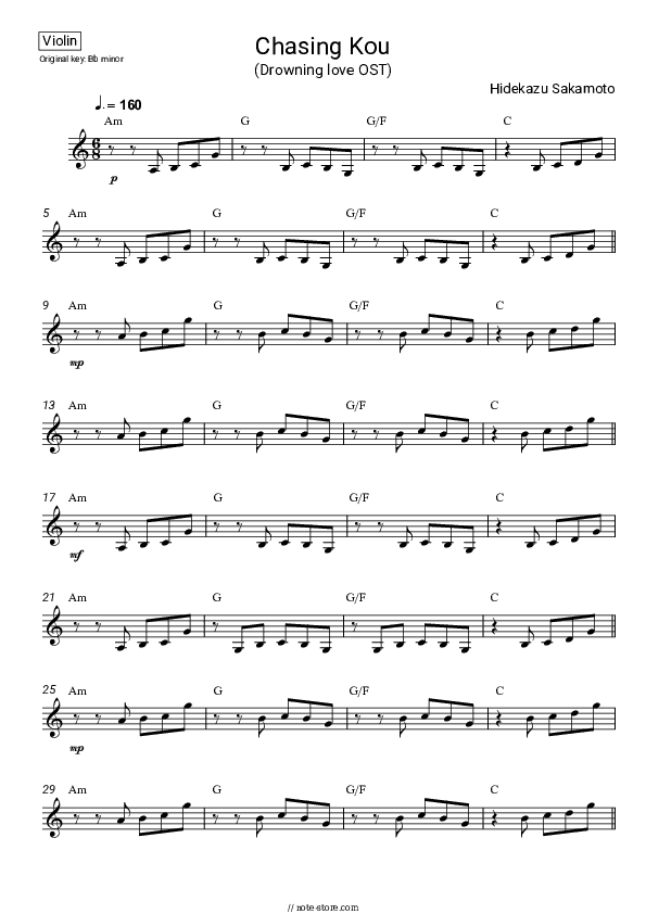 Chasing Kou (Drowning love OST) – Hidekazu Sakamoto sheet music for violin at Note-Store.com ...