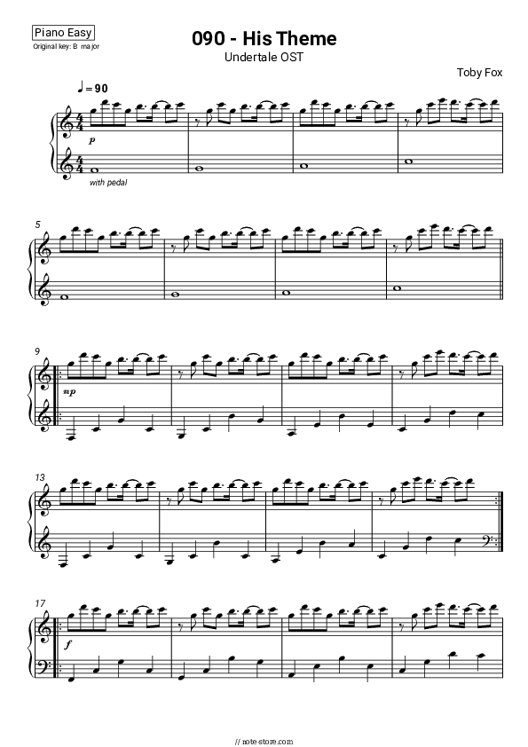 Undertale OST: 090 - His Theme – Toby Fox Easy Piano Sheet Music | Note ...