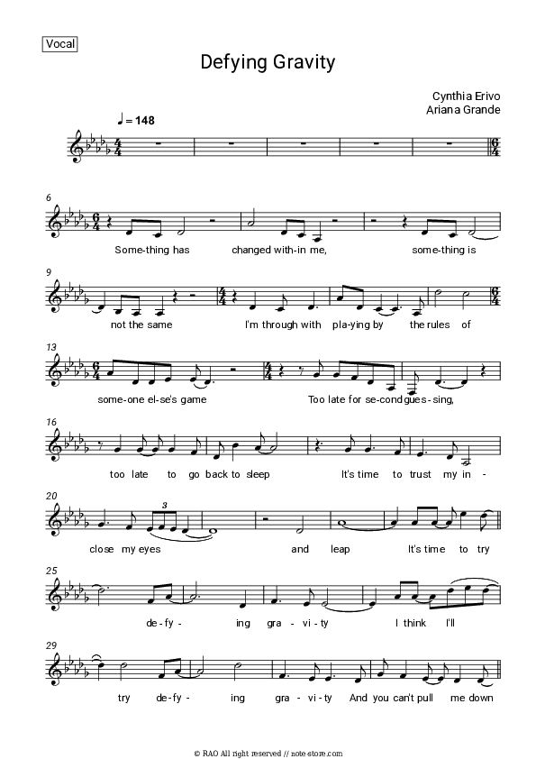 Cynthia Erivo, Ariana Grande - Defying Gravity sheet music for vocals ...