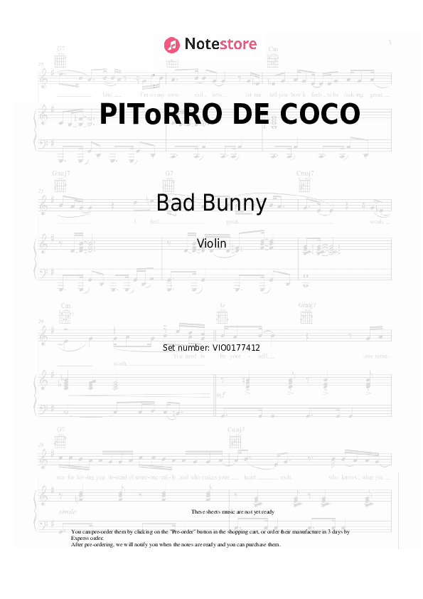 PIToRRO DE COCO – Bad Bunny sheet music for violin at Note-Store.com ...