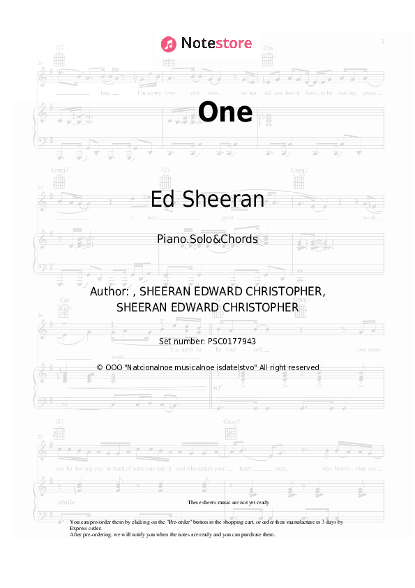One - Ed Sheeran Piano Sheet Music with Guitar Chords at Note-Store.com ...