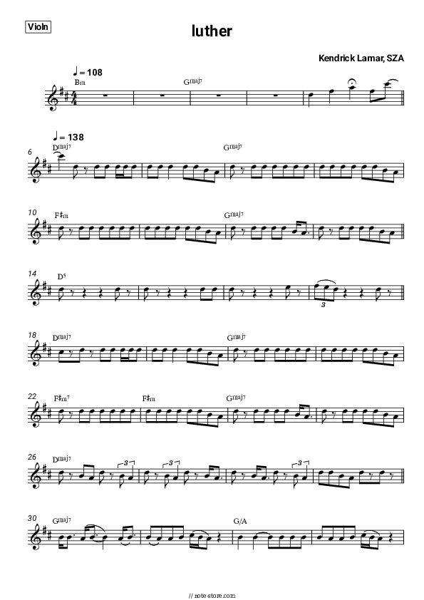 luther – Kendrick Lamar, SZA sheet music for violin at Note-Store.com ...