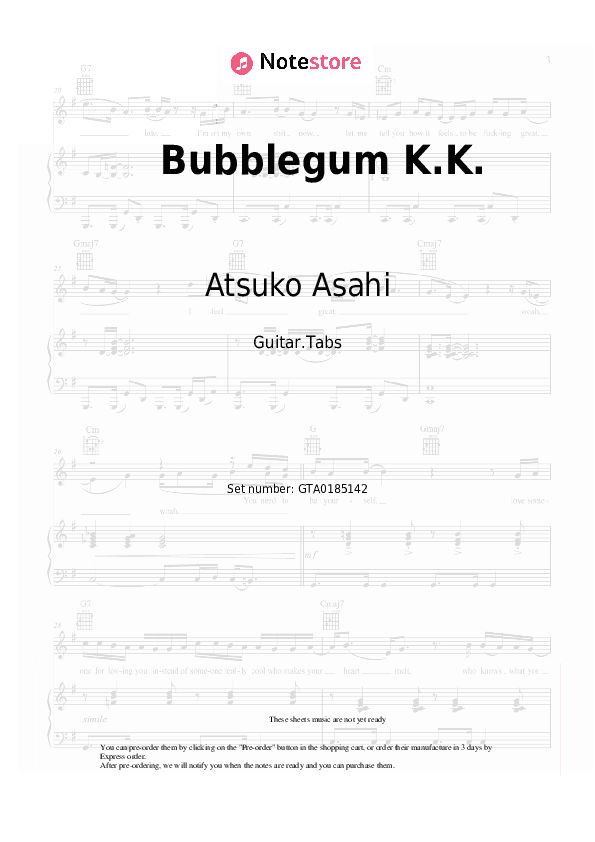 Bubblegum K.K. – Atsuko Asahi guitar tabs at Note-Store.com | Guitar.Tabs SKU GTA0185142