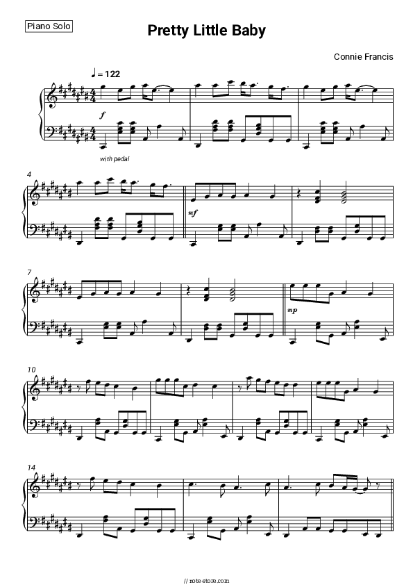 Pretty Little Baby - Connie Francis Piano Solo Sheet Music at Note-Store.com | Piano.Solo SKU ...