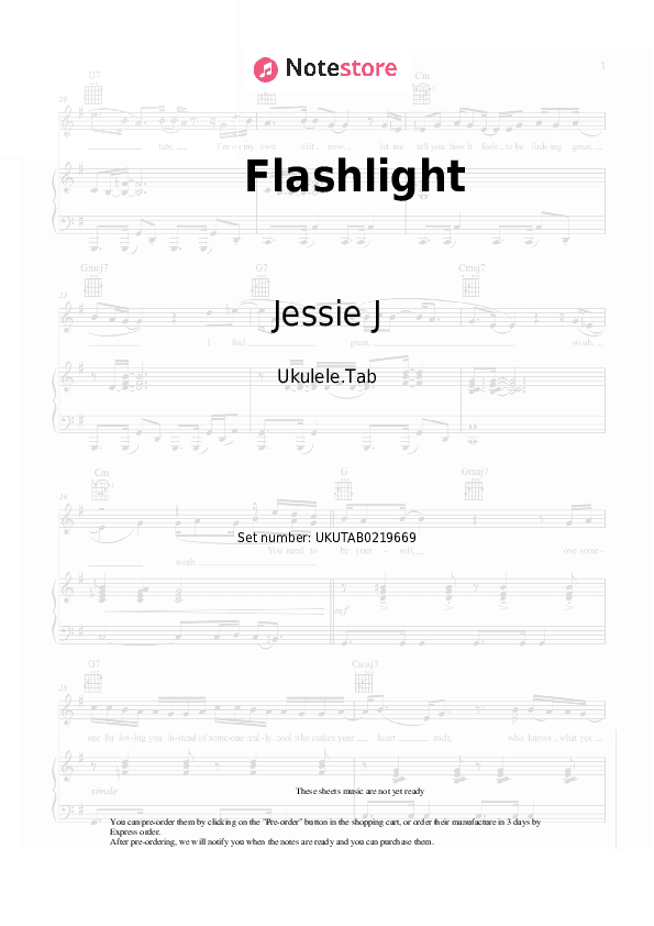 Flashlight – Jessie J ukulele tabs at Note-Store.com | Ukulele.Tab SKU ...