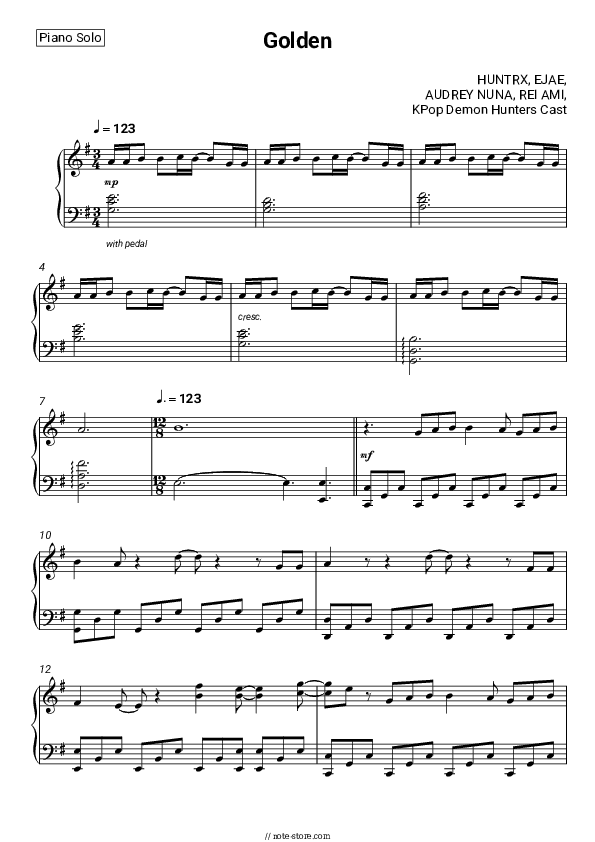 Golden - HUNTRX, EJAE, AUDREY NUNA, REI AMI, KPop Demon Hunters Cast Piano Solo Sheet Music at ...