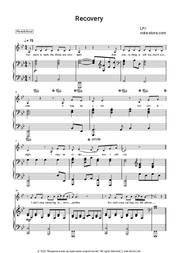 Recovery – LP sheet music for piano and vocals (with lyrics) at Note ...