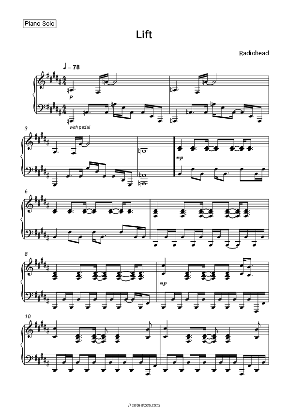 Lift - Radiohead Piano Solo Sheet Music at Note-Store.com | Piano.Solo ...