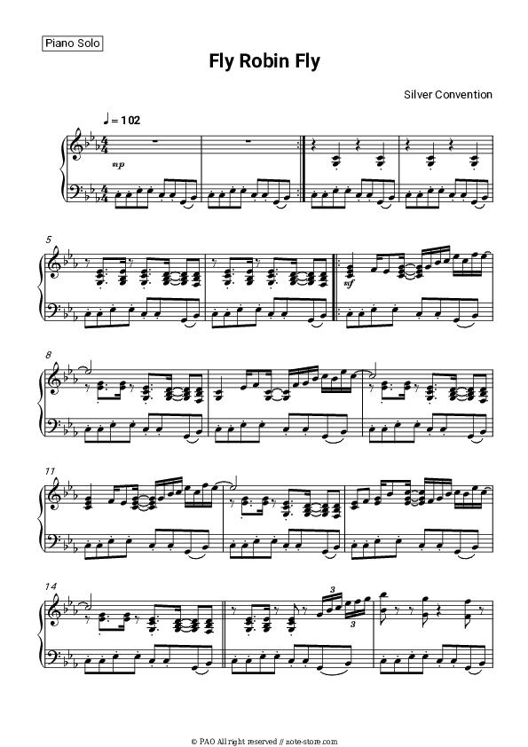 Fly Robin Fly - Silver Convention Piano Solo Sheet Music at Note-Store ...