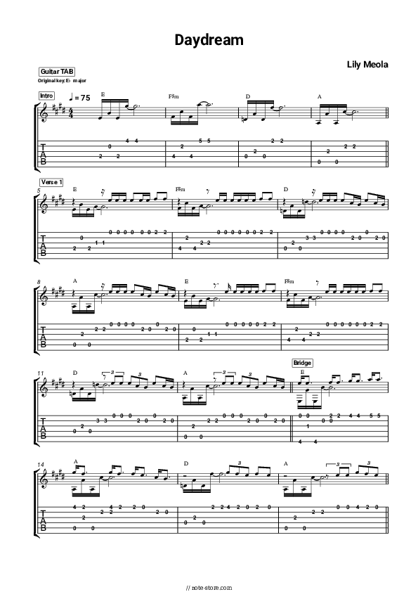 Daydream – Lily Meola guitar tabs at Note-Store.com | Guitar.Tabs SKU ...