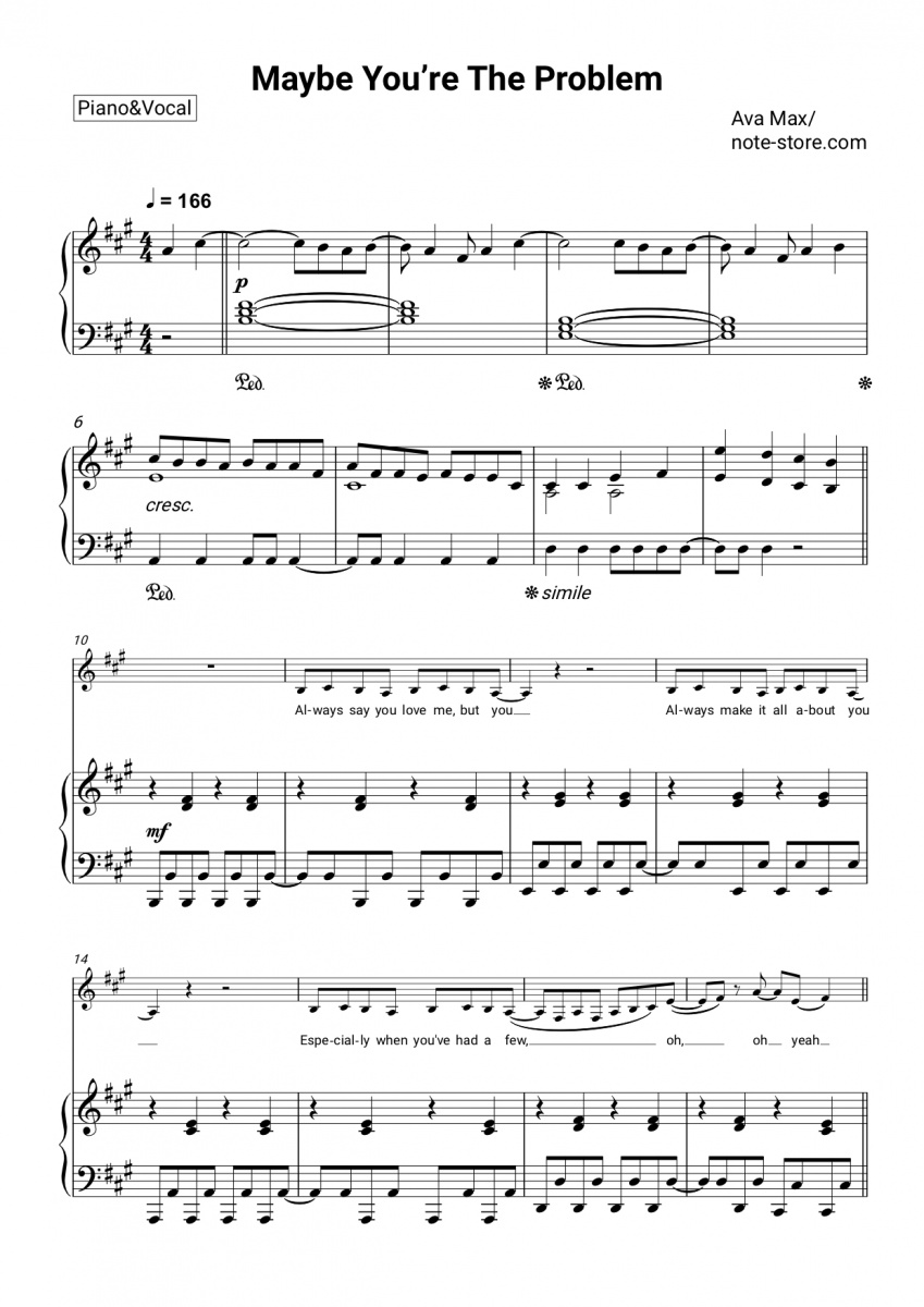 Ava Max - Maybe You’re The Problem sheet music for piano with letters ...