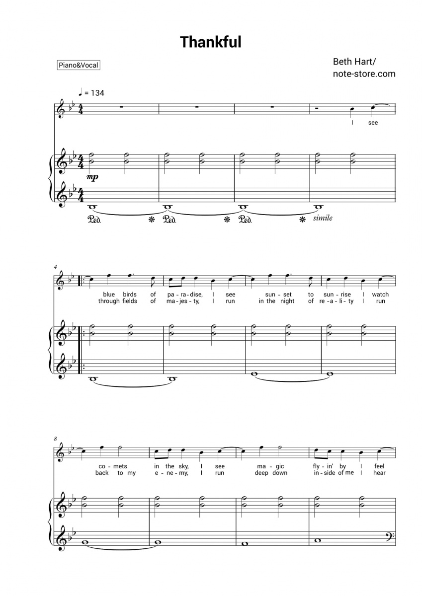 Beth Hart - Thankful sheet music for piano with letters download ...