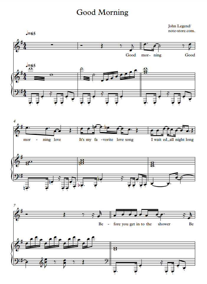John Legend - Good Morning sheet music for piano download | Piano&Vocal ...