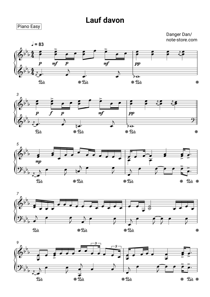 Danger Dan - Lauf davon sheet music for piano download | Piano.Easy SKU PEA0044718 at