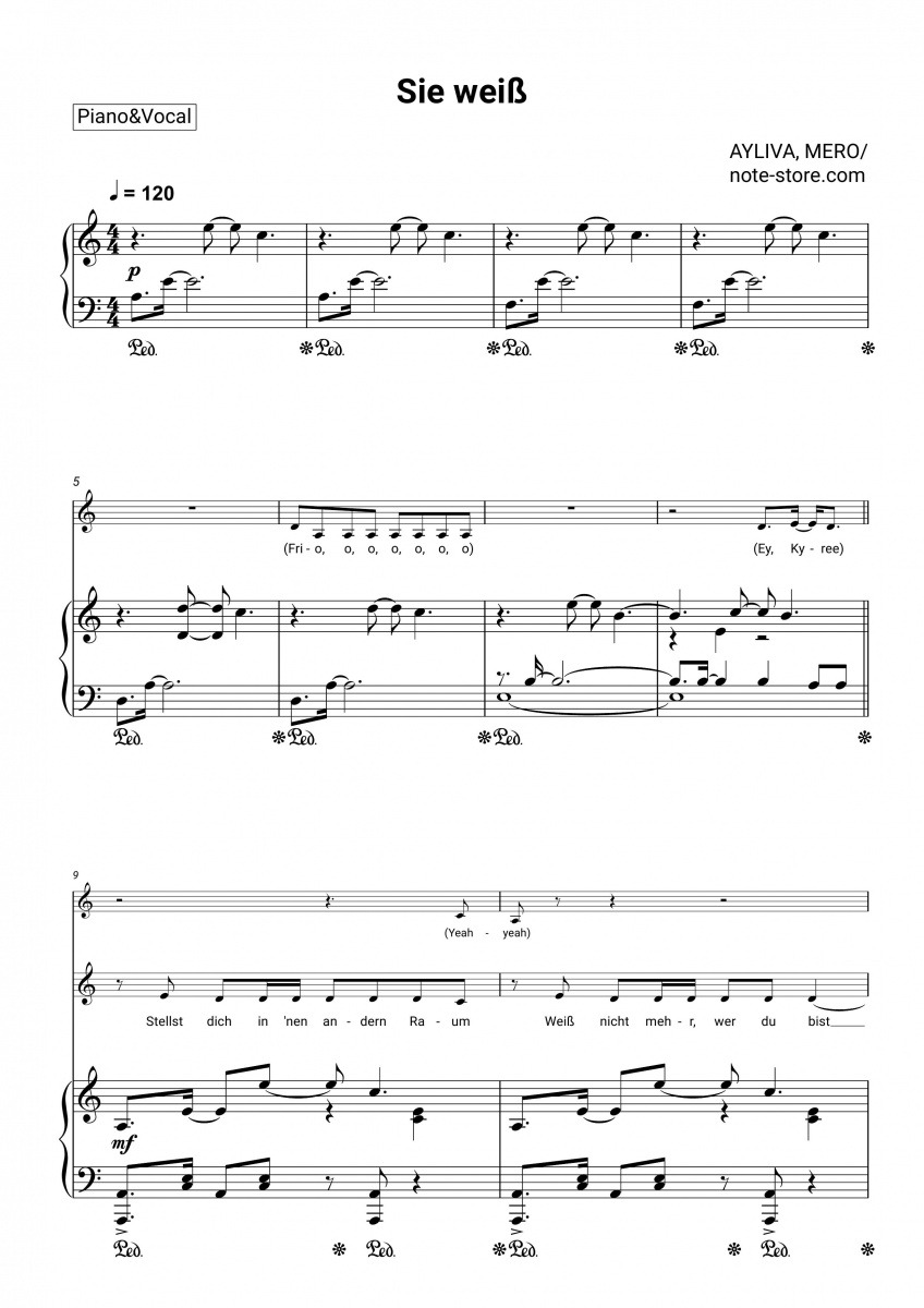 AYLIVA, MERO - Sie weiß sheet music for piano with letters download ...