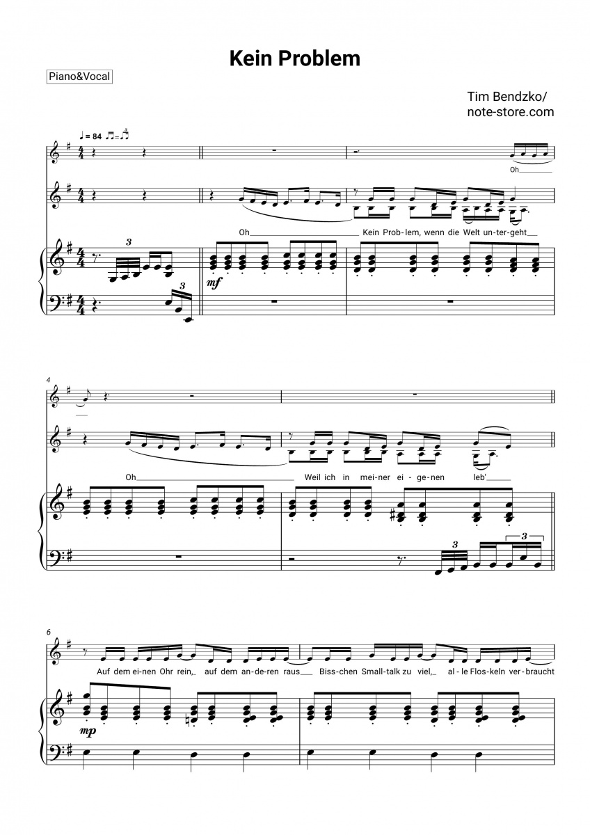 Tim Bendzko - Kein Problem sheet music for piano with letters download ...