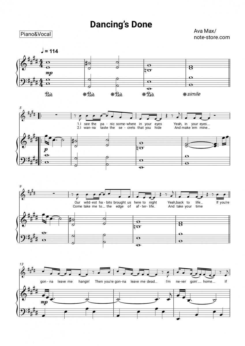 Ava Max - Dancing’s Done sheet music for piano with letters download ...