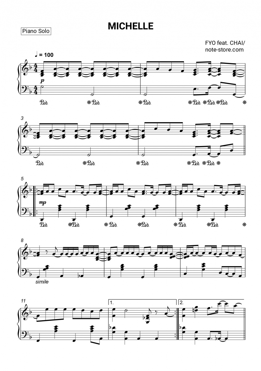 MICHELLE, CHAI - FYO feat. CHAI sheet music for piano download | Piano ...