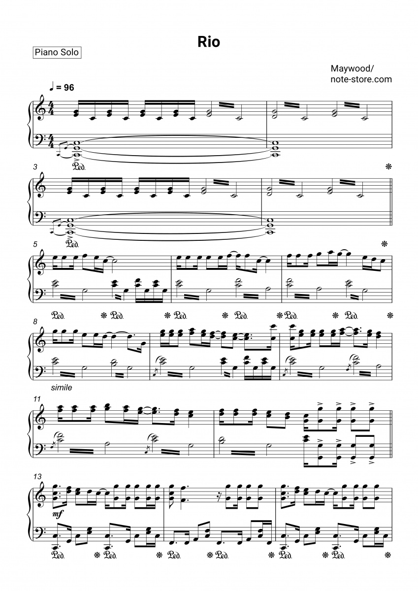 Maywood - Rio sheet music for piano download | Piano.Solo SKU PSO0020357 at