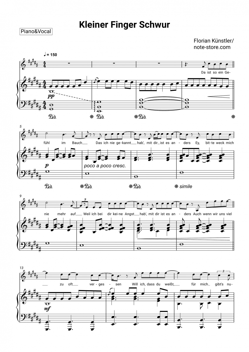 Florian Künstler - Kleiner Finger Schwur sheet music for piano with letters download | Piano ...