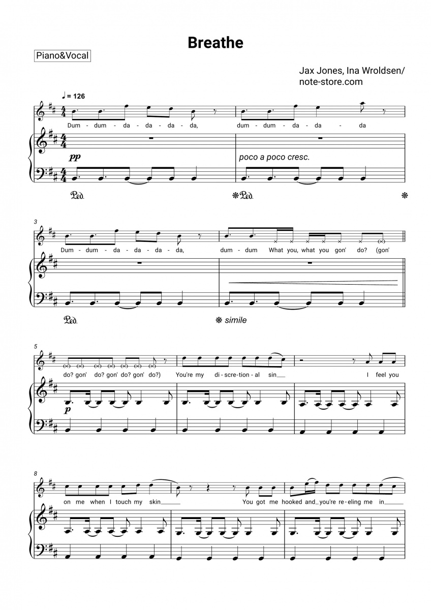 Jax Jones, Ina Wroldsen - Breathe sheet music for piano with letters ...