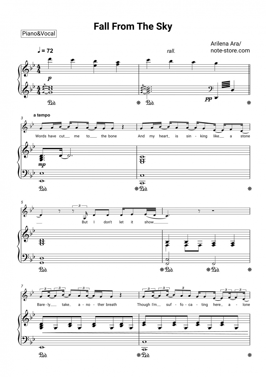 Arilena Ara - Fall from the Sky sheet music for piano with letters ...