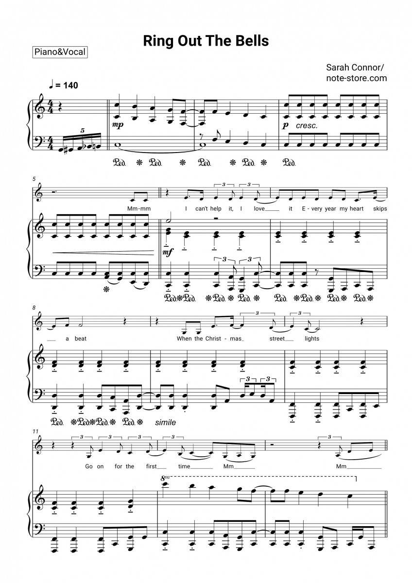 Sarah Connor - Ring Out The Bells sheet music for piano with letters ...
