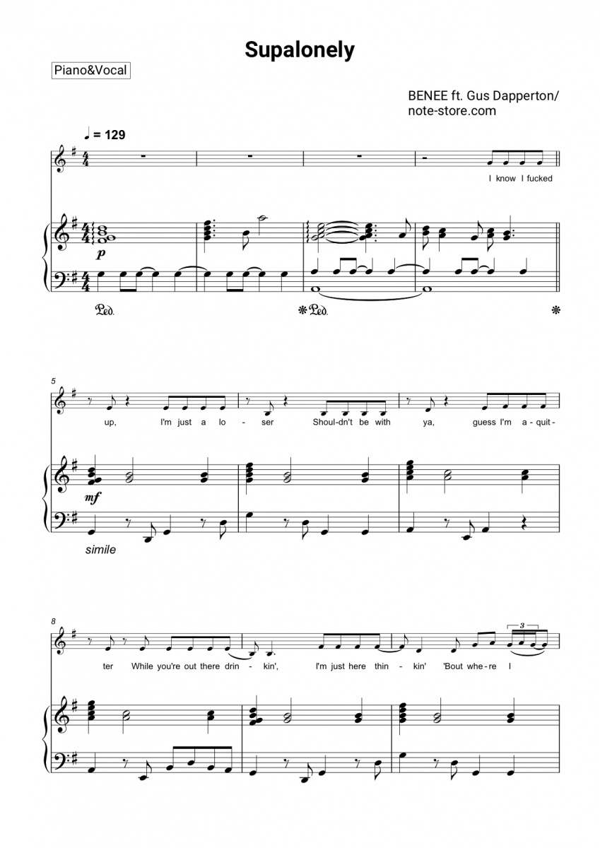 Benee, Gus Dapperton - Supalonely sheet music for piano with letters ...