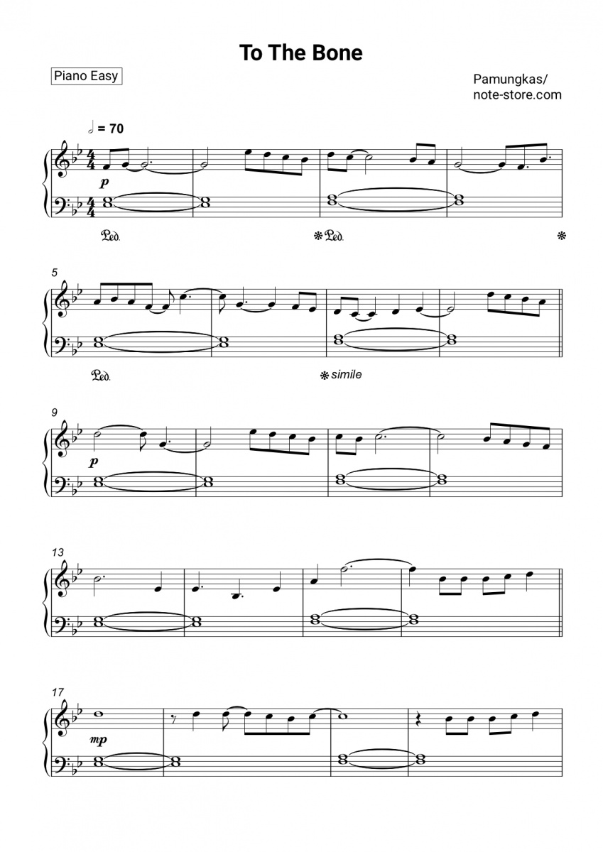 Pamungkas - To The Bone sheet music for piano download | Piano.Easy SKU ...