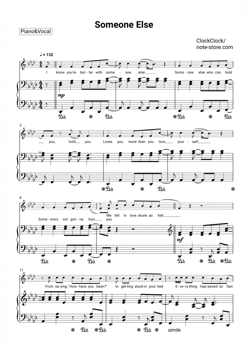 ClockClock - Someone Else sheet music for piano with letters download ...